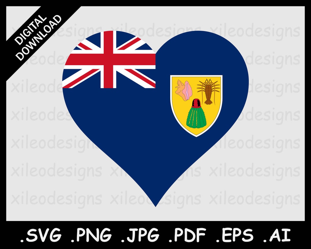 Turks and Caicos Islands Heart Flag SVG, TCI Love Shape Flag, Digital ...