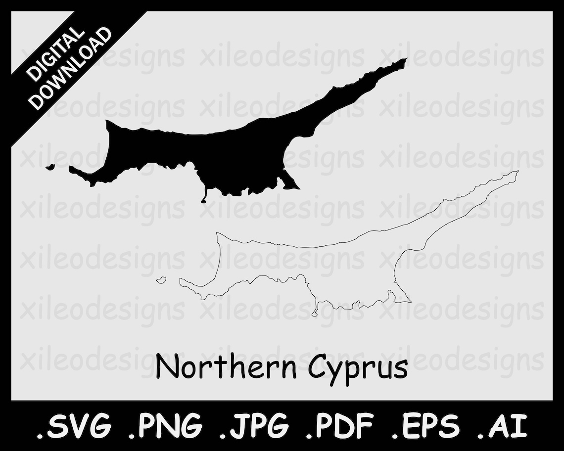 Northern Cyprus Map SVG Turkish Cypriot Turk Solid Outline | Etsy
