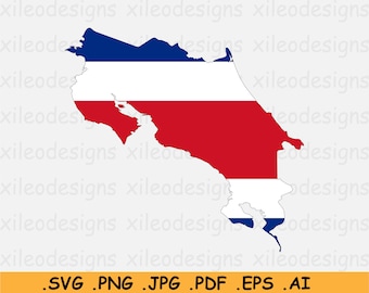 Costa Rica Flag Map SVG, Costa Rican SVG Cricut Cut File, Country ...