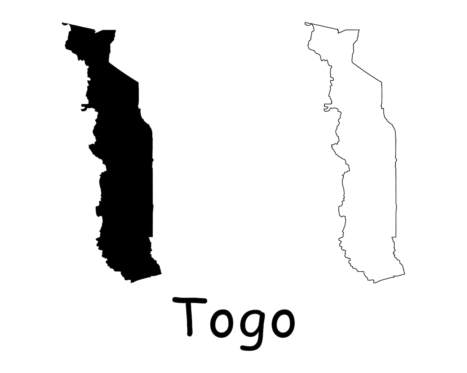 Map of Togo, Togo Map, Black and White Detailed Solid Outline Border ...