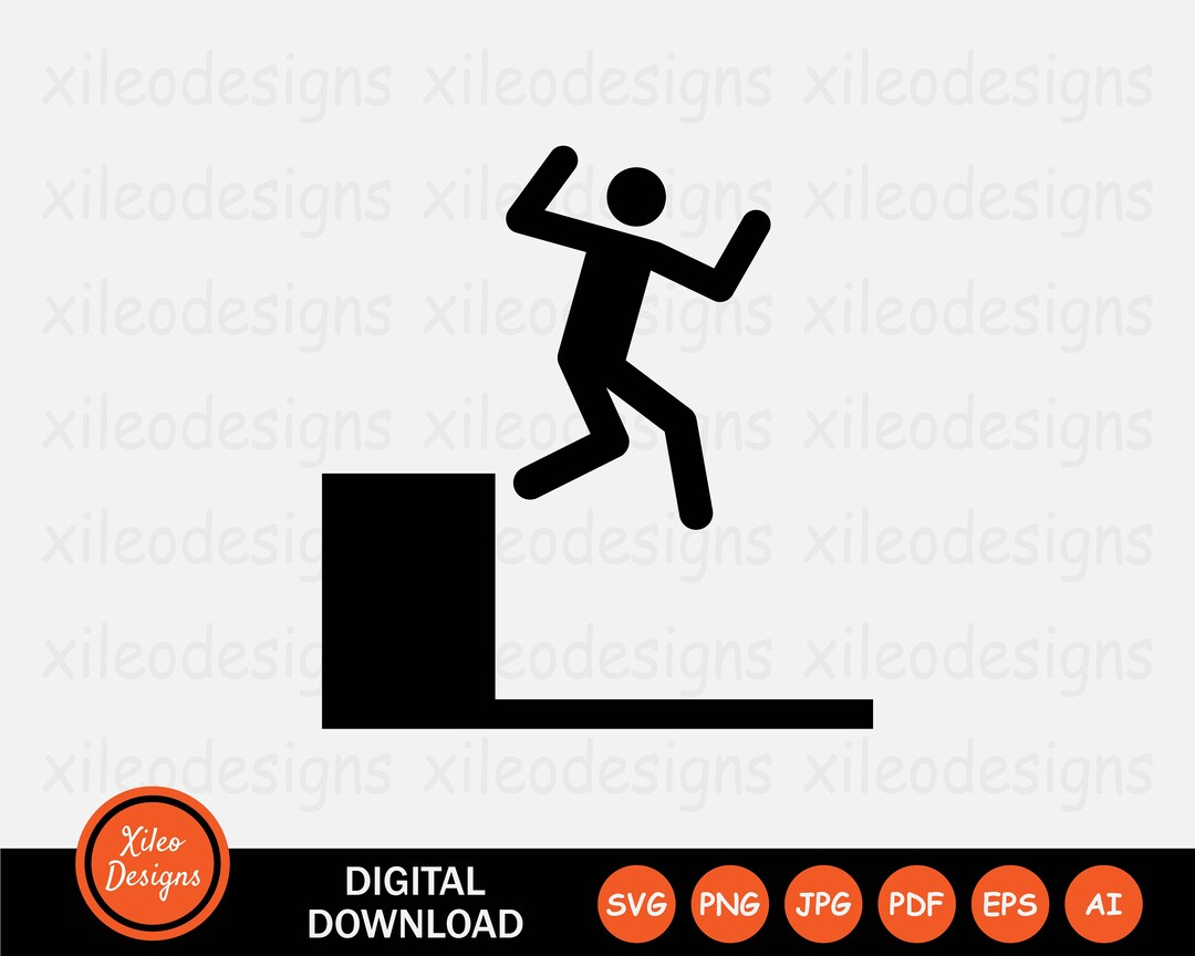 Jumping Down Icon SVG Man Jump Leap Fall Cliff High Ground Suicide ...