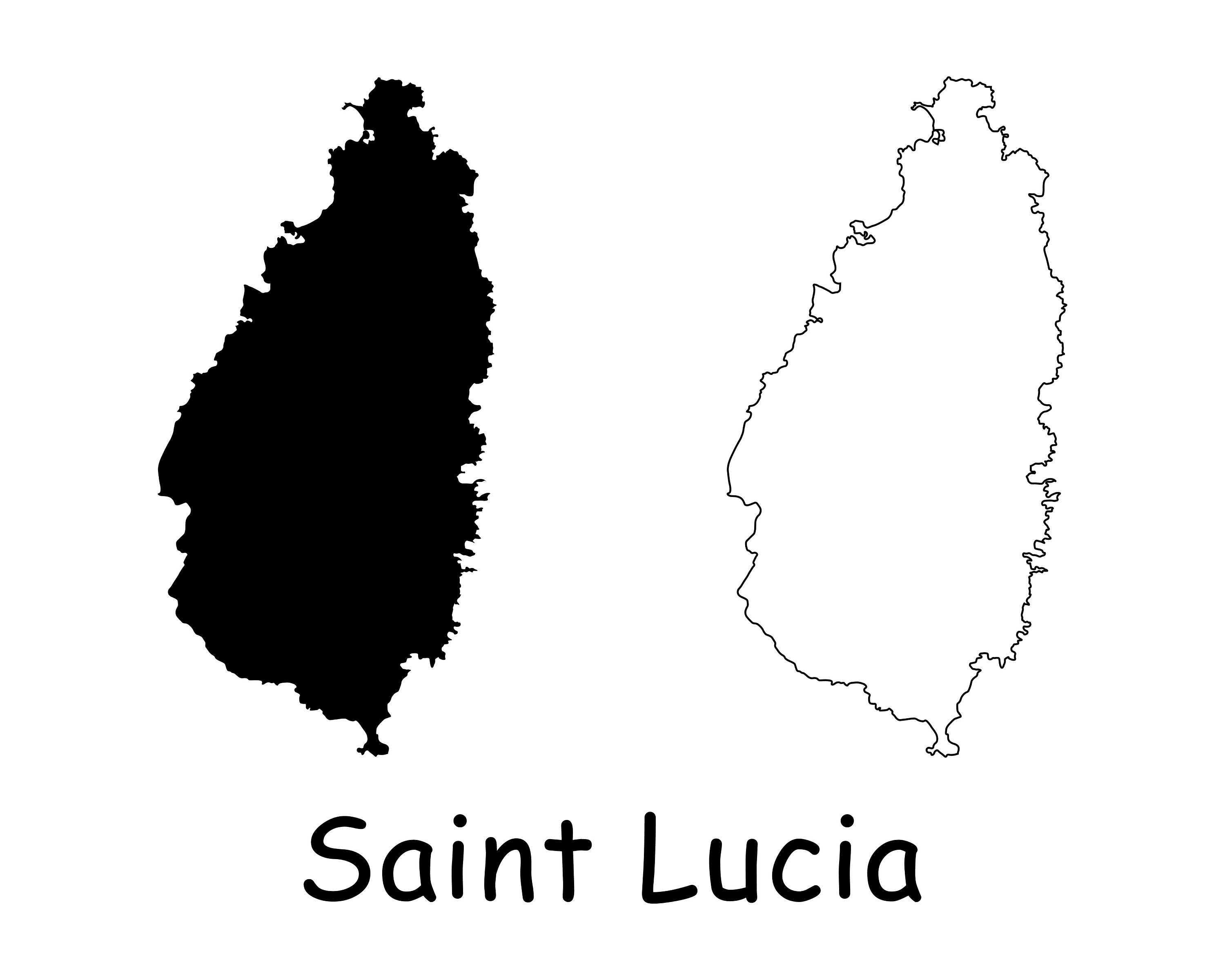 Saint Lucia Map, Black and White Detailed Solid Outline Line Boundary ...
