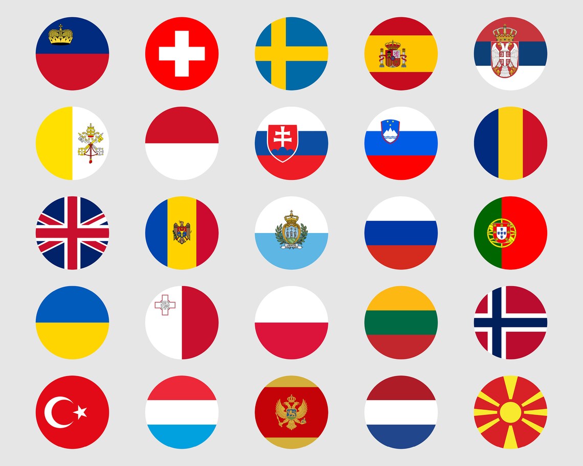 European Countries Round Flags SVG Bundle Set, Europe Country Circle ...