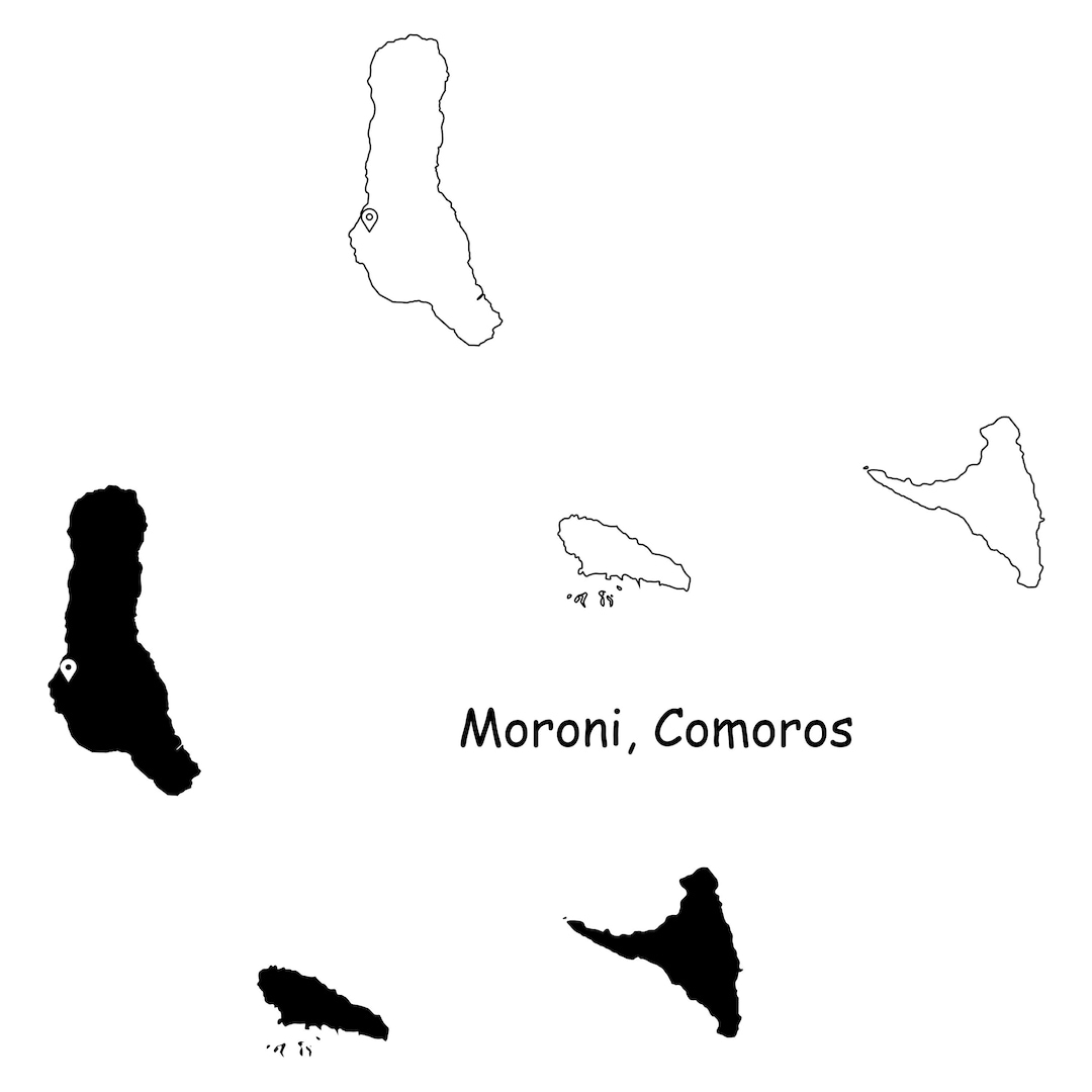 Moroni Comoros Map Capital City Country Location Pin Black White ...