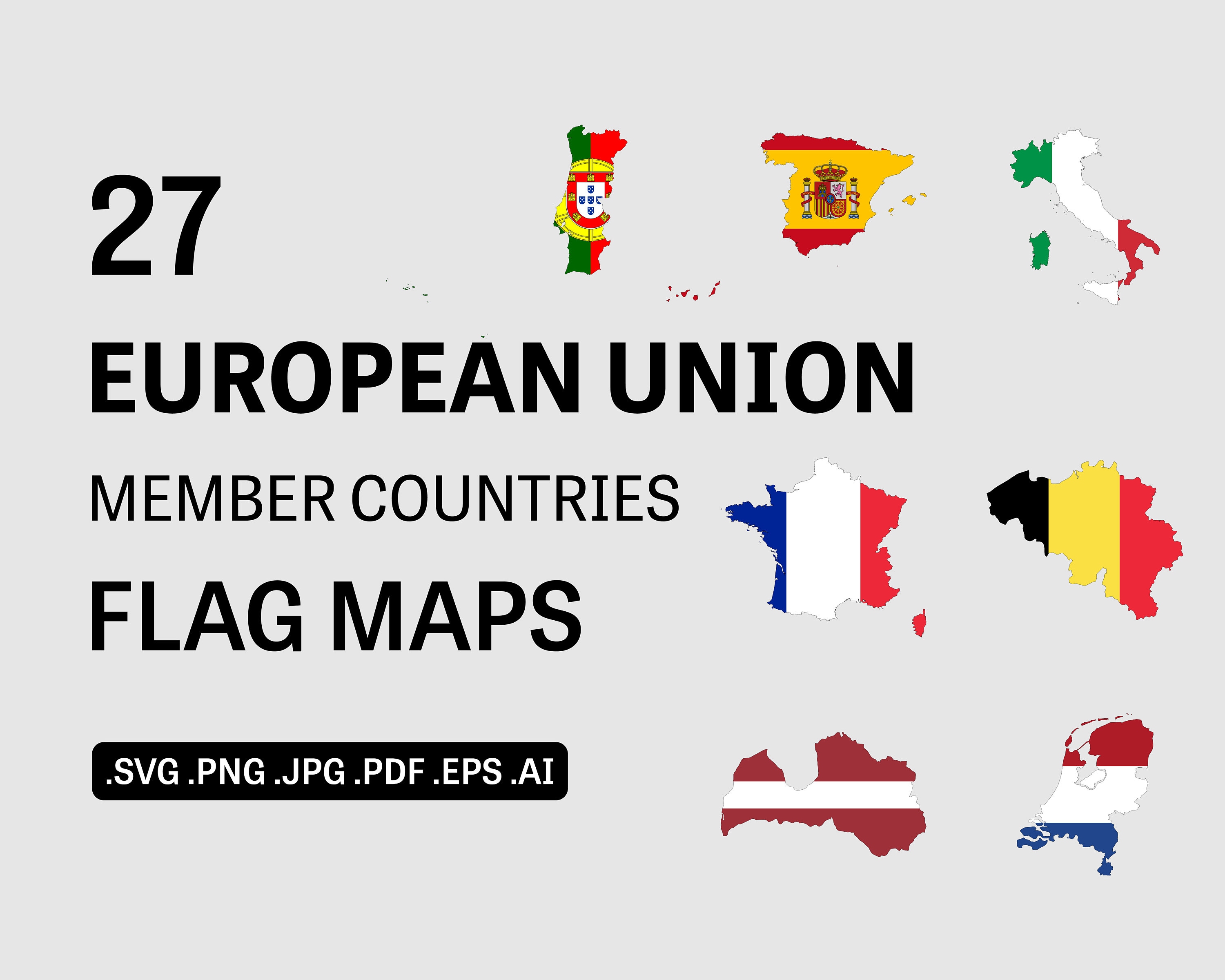 EU Countries Flag Map SVG Set European Union Member | Etsy