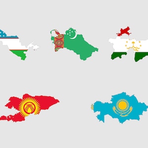 Central Asia Countries Flag Maps SVG Bundle, Country Nations National ...