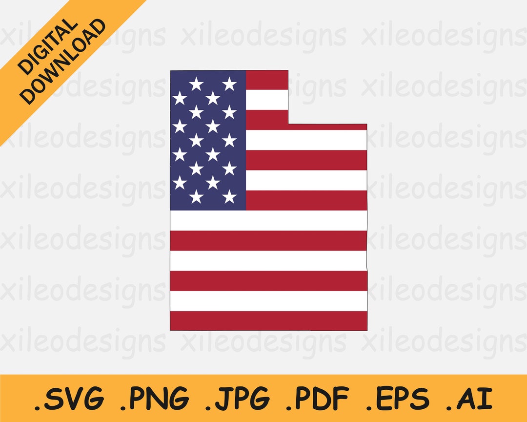 Utah Map US Flag Svg - UT USA on American Flag, America State Banner ...