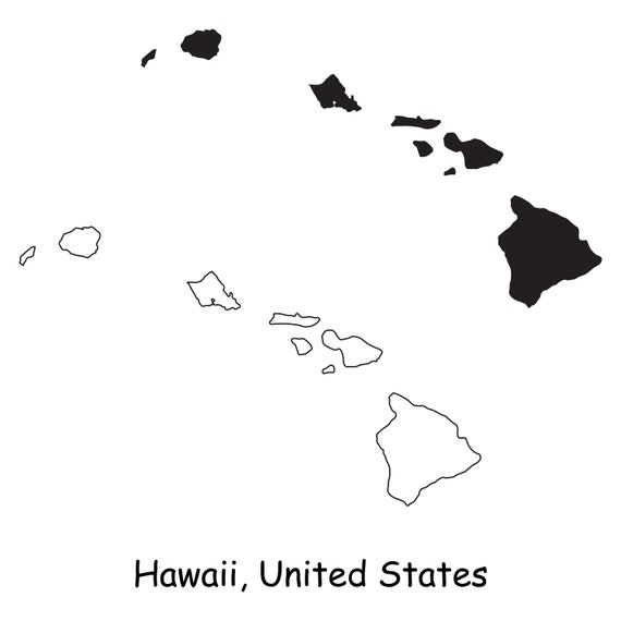 Hawaii Map SVG HI USA United States of America Us Black and - Etsy