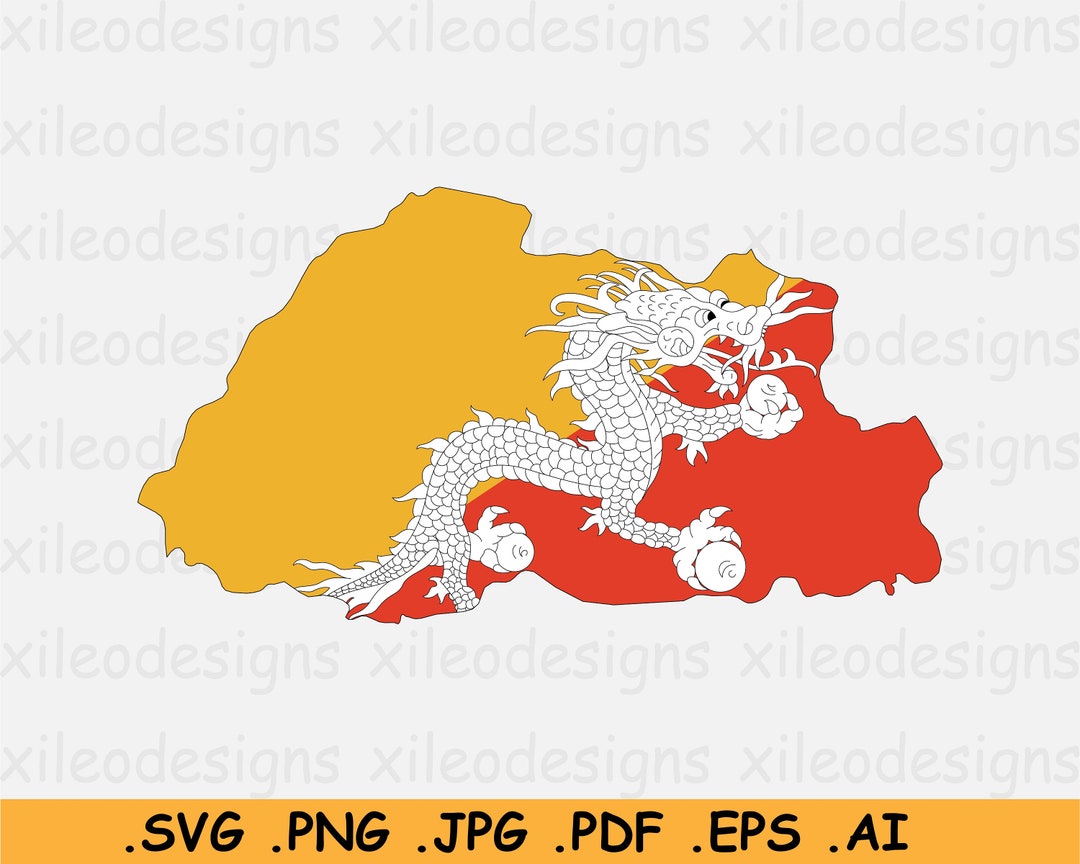 Bhutan Map Flag SVG, Map of Bhutan, Bhutanese National Flag, Bhutan Map ...