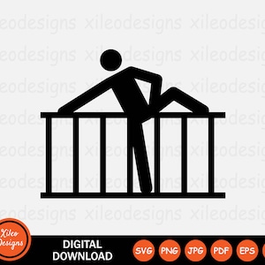 Climbing Fence Icon SVG - Climb Over Barrier Trespassing Intruder ...