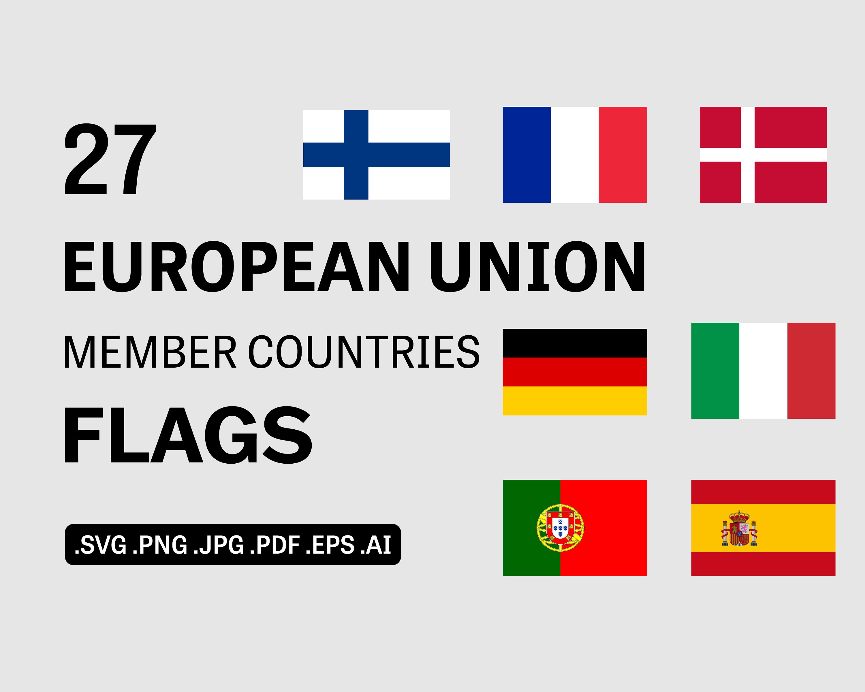 EU Country Flag SVG Bundle Set, European Union Member Countries Flags ...