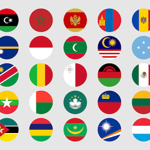 World Countries Round Flags SVG Bundle Set - Global Country Circle Flag ...