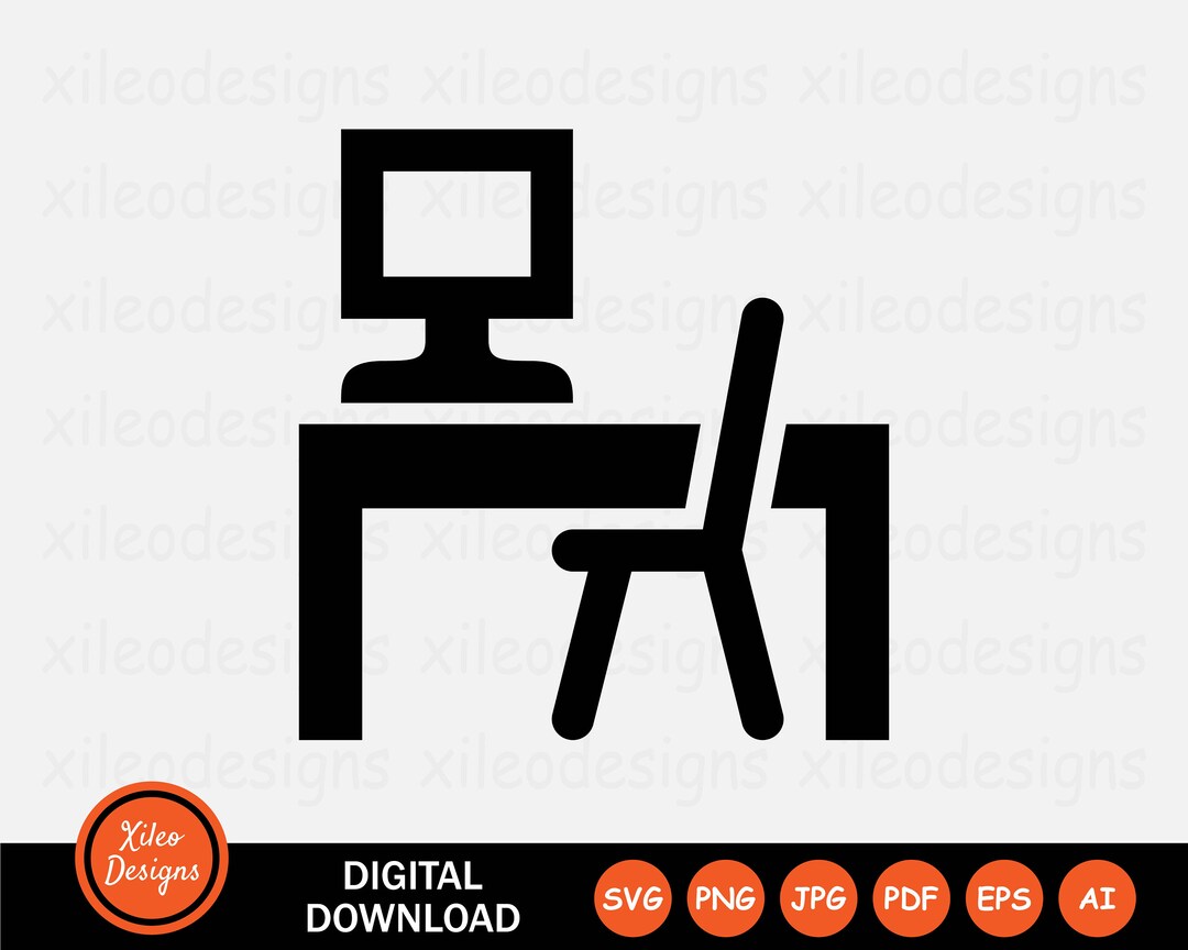 Computer Desk Icon - SVG Desktop Workstation Table Chair Workspace ...