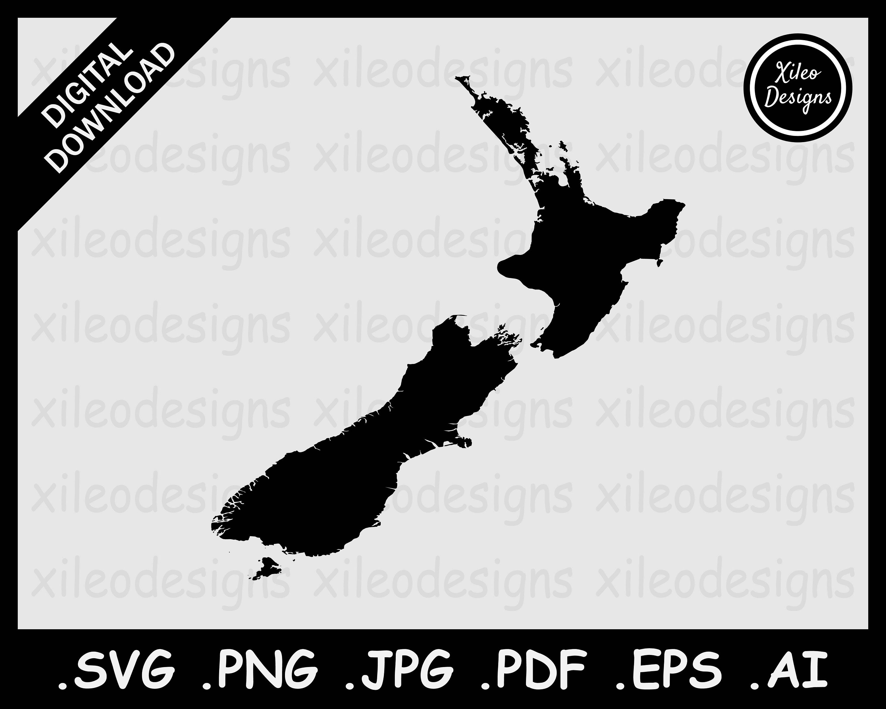 New Zealand Map SVG, Kiwi Country National Border Boundary Map, Black ...