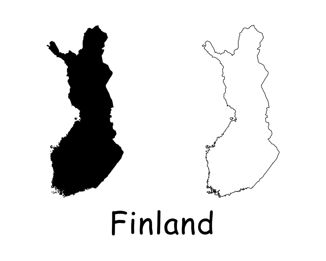 Map of Finland, Finland Map, Black and White Detailed Solid Outline ...