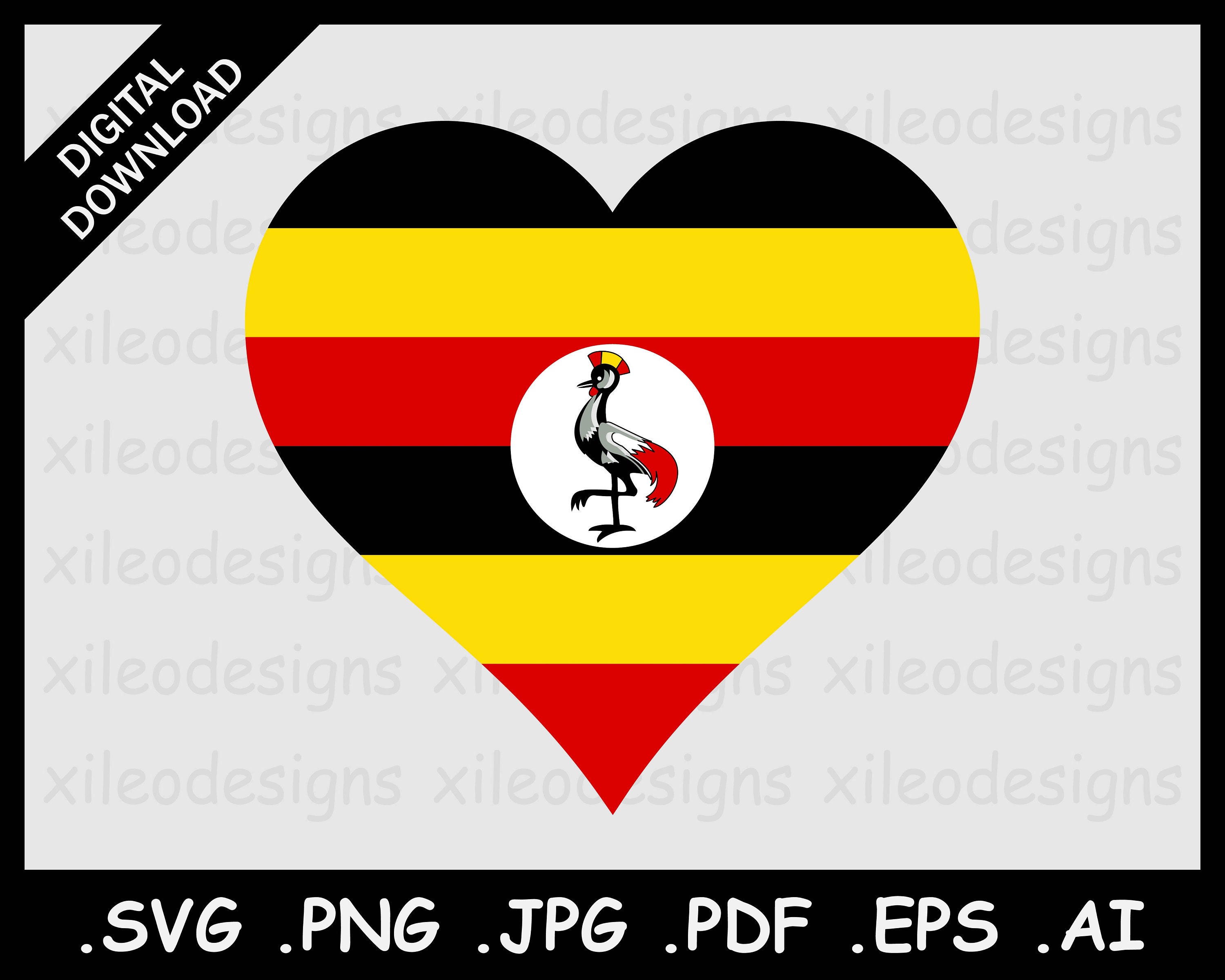 Uganda Heart Flag SVG Ugandan Love Shape National Country - Etsy