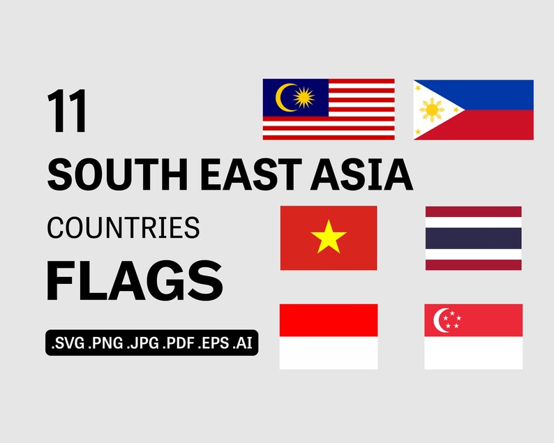 South East Asia Country Flags SVG Bundle Set SEA ASEAN - Etsy