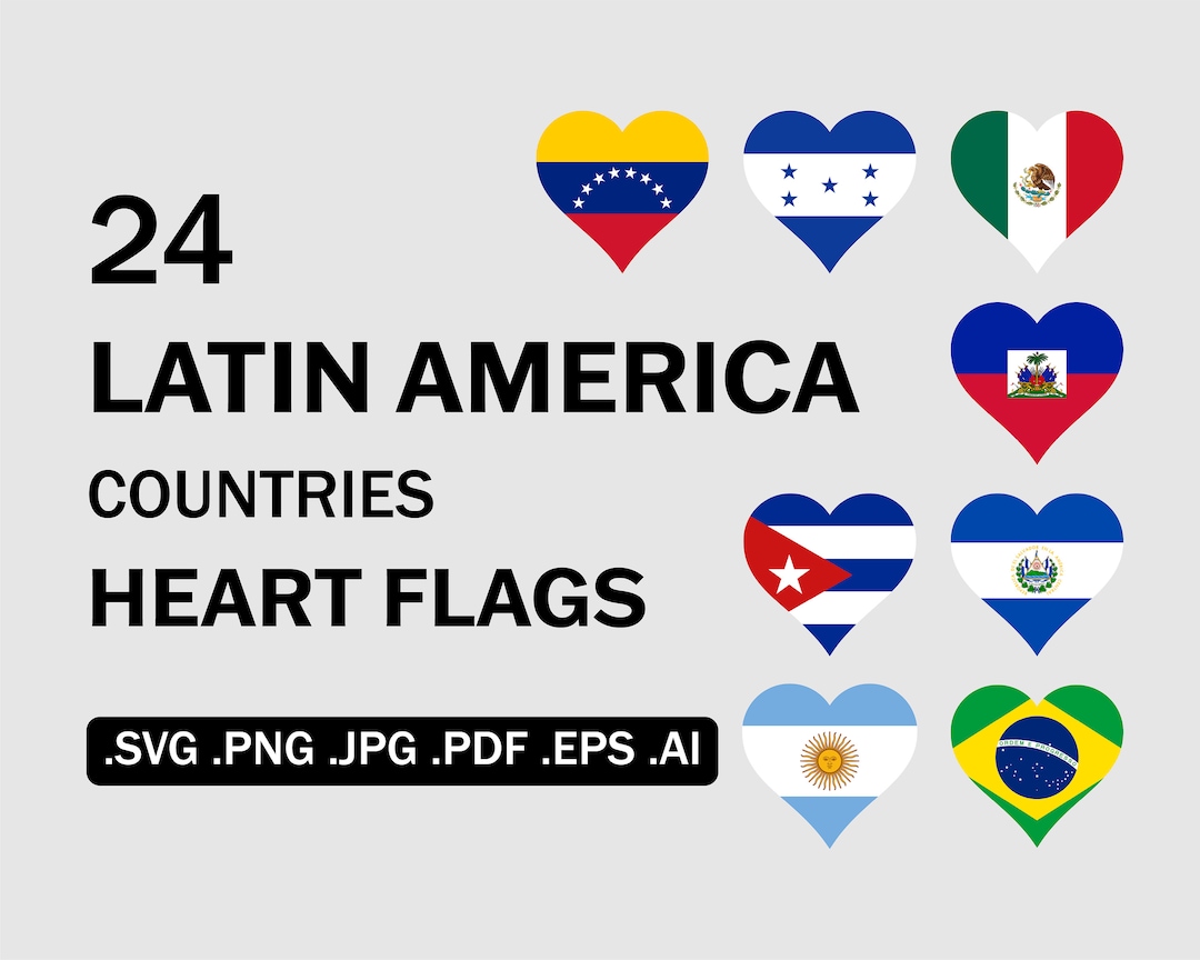 Latin American Countries National Heart Flags SVG Bundle Set, Latin ...