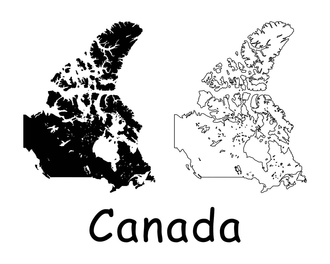 Map of Canada, Canadian Map, Black and White Detailed Solid Outline ...