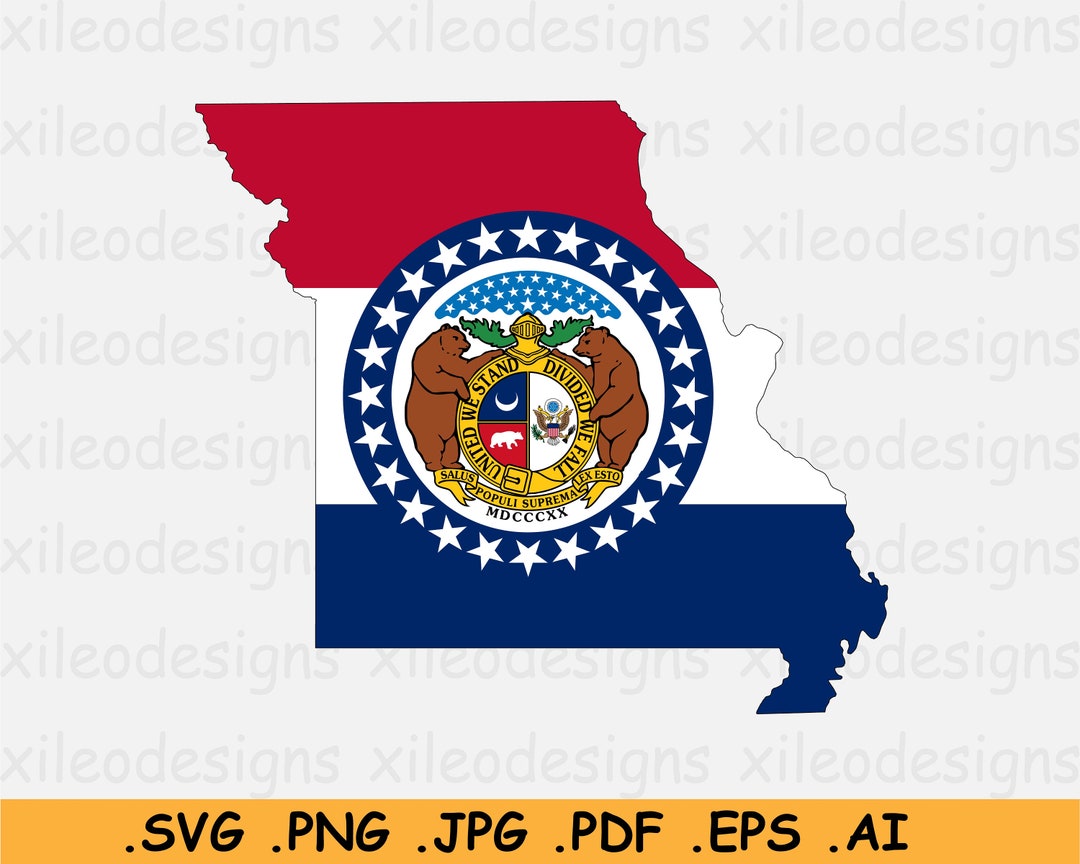 Missouri Map Flag SVG - MO USA United States of America, State Border ...