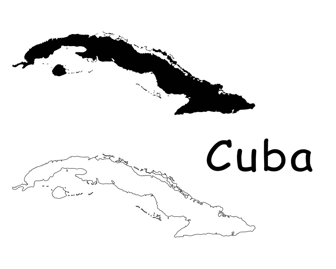 Map of Cuba, Cuban Map, Black and White Detailed Solid Outline National ...