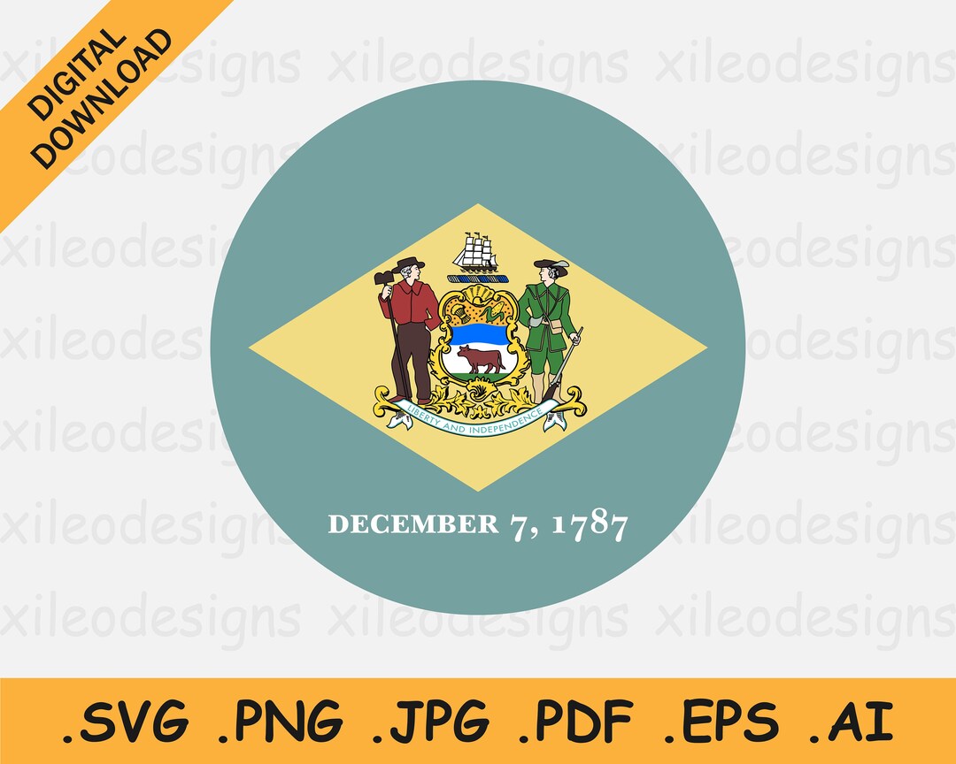 Delaware Round Flag SVG - DE USA Circular Circle State Banner Button ...