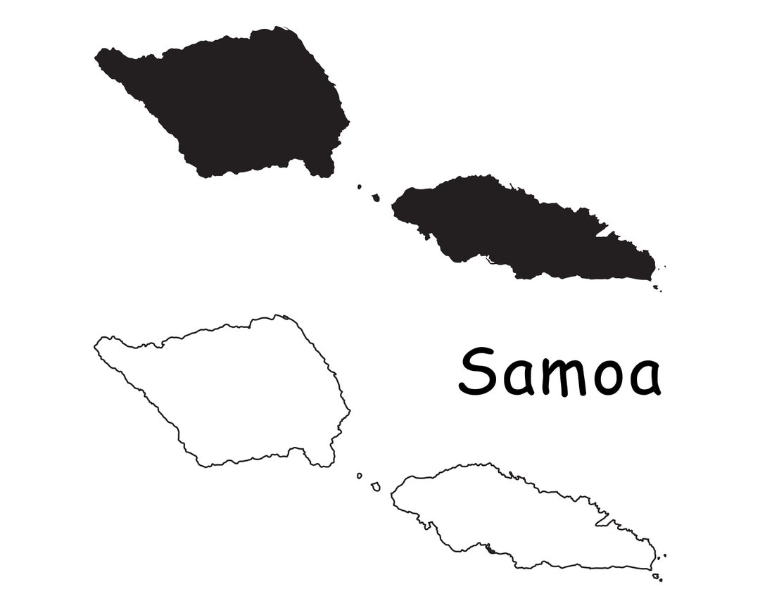 Map of Samoa, Samoa Map, Black and White Detailed Solid Outline Line ...
