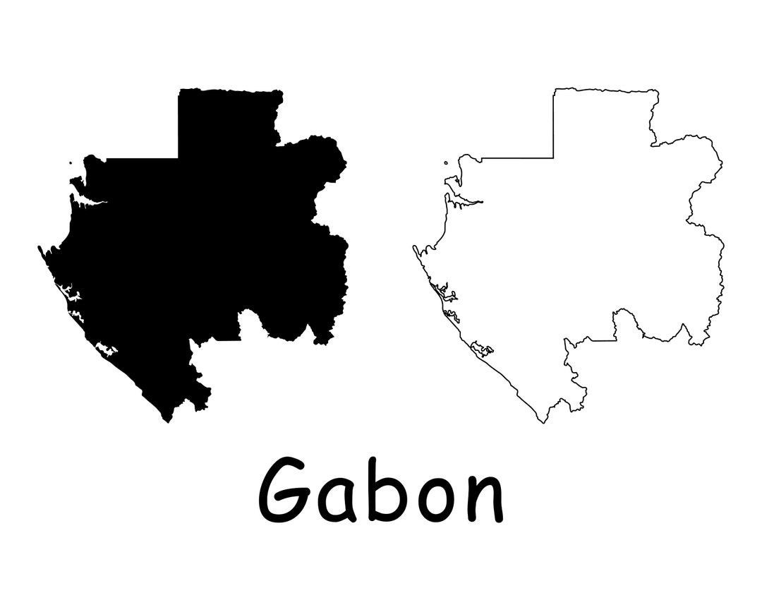 Map of Gabon, Gabon Map, Black and White Detailed Solid Outline Nation ...