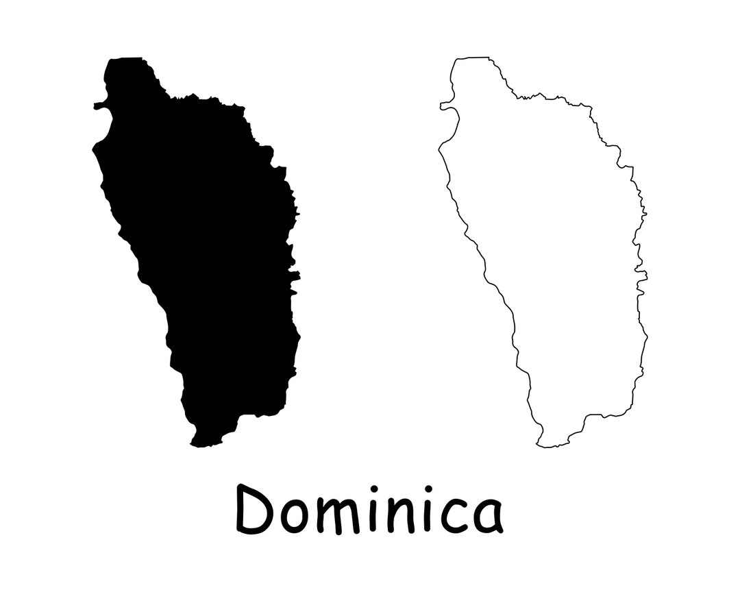 Map of Dominica, Dominica Map, Black White Detailed Solid Outline ...