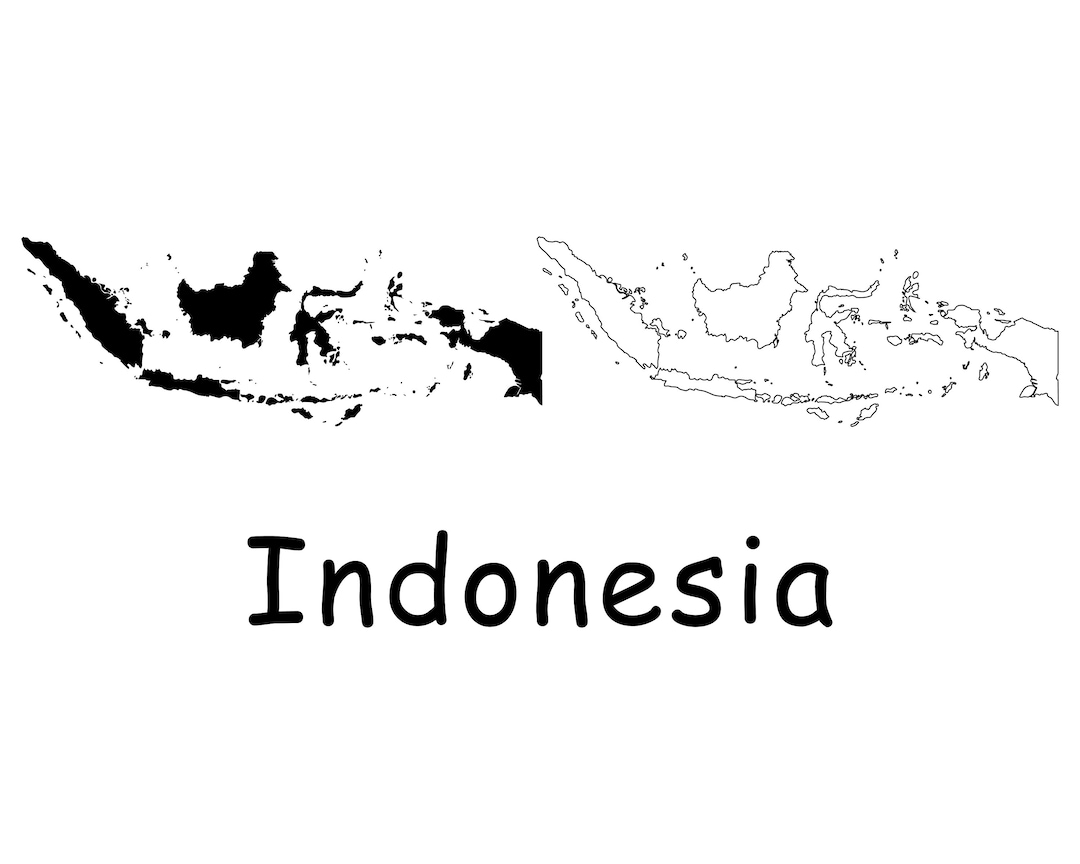 Map of Indonesia, Indonesian Map, Black White Detailed Solid Outline ...