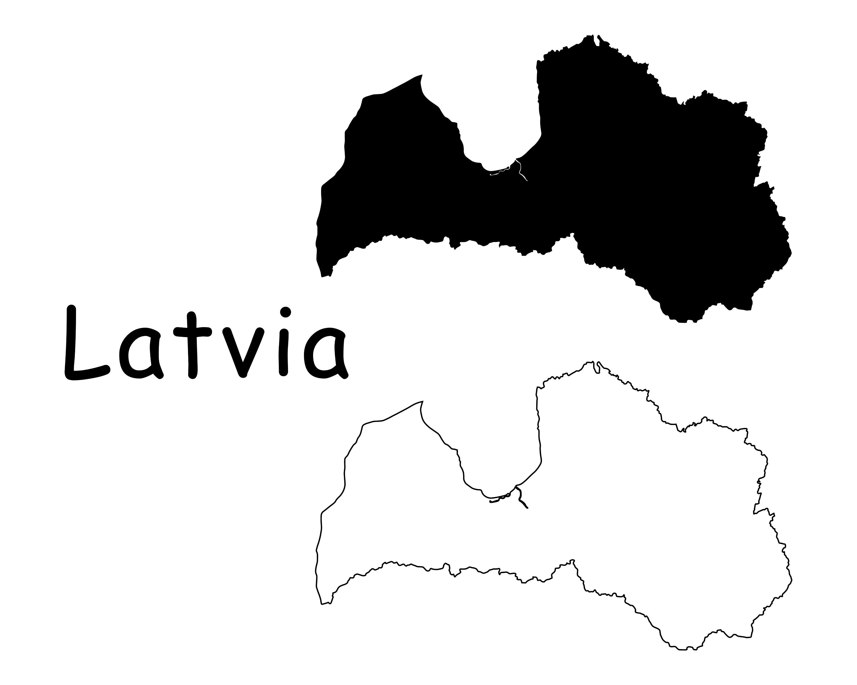Map of Latvia Latvian Map Black and White Detailed Solid | Etsy