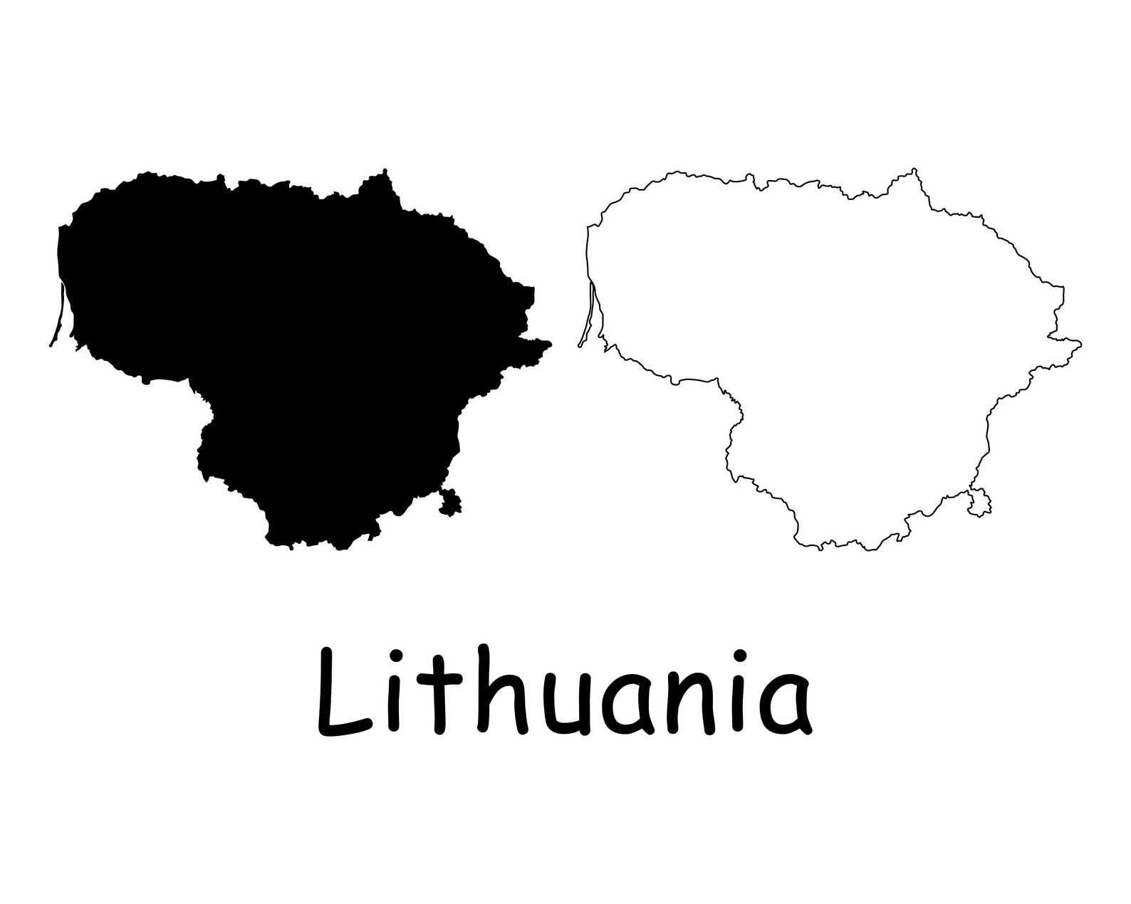 Map of Lithuania, Lithuanian Map, Black and White Detailed Solid Line ...
