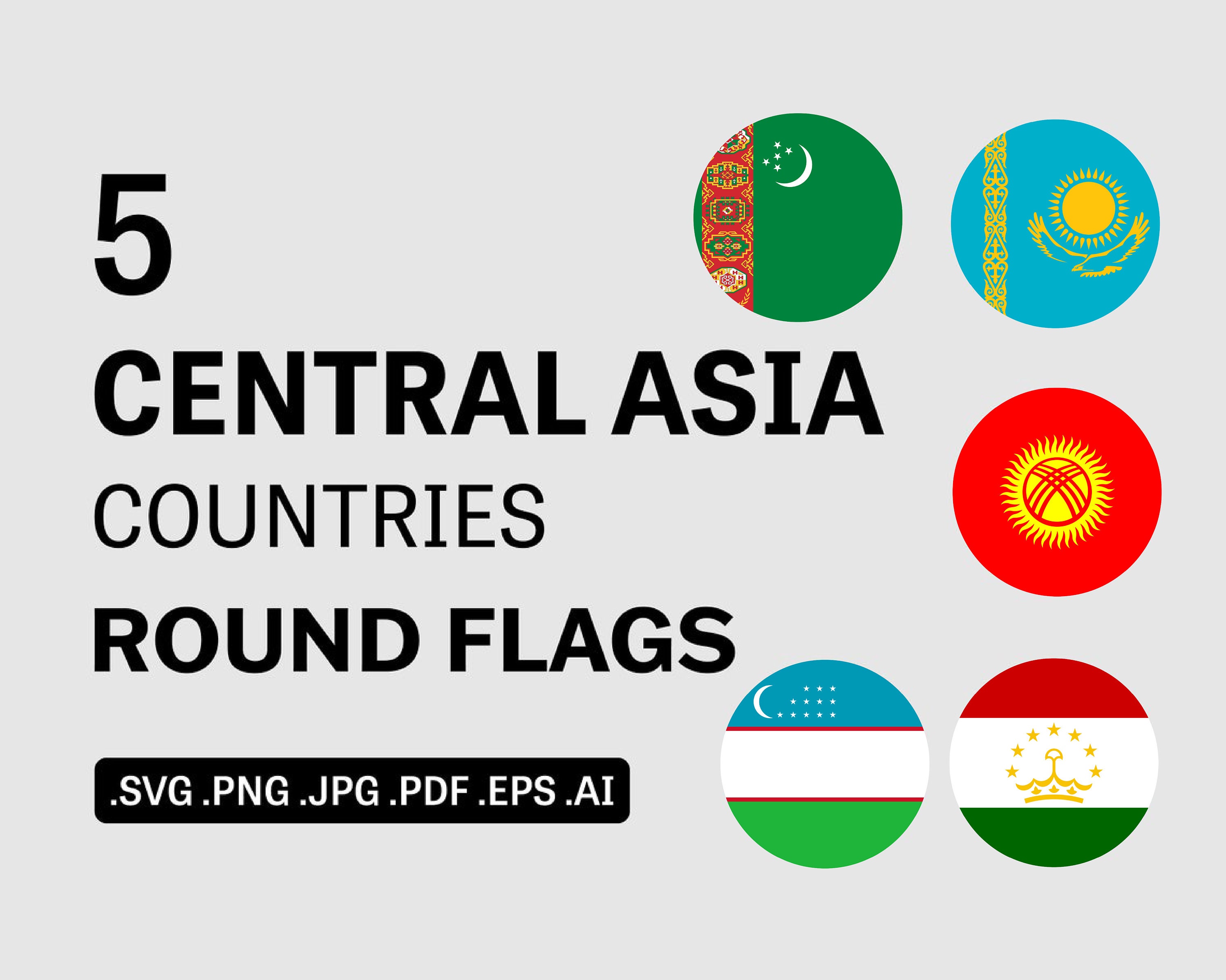 Central Asia Countries Round Flags SVG Bundle Set Country - Etsy