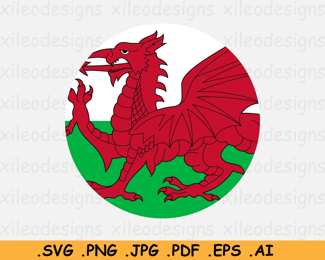 Wales Round Flag SVG, Welsh Circular Banner, UK National Circle Button ...