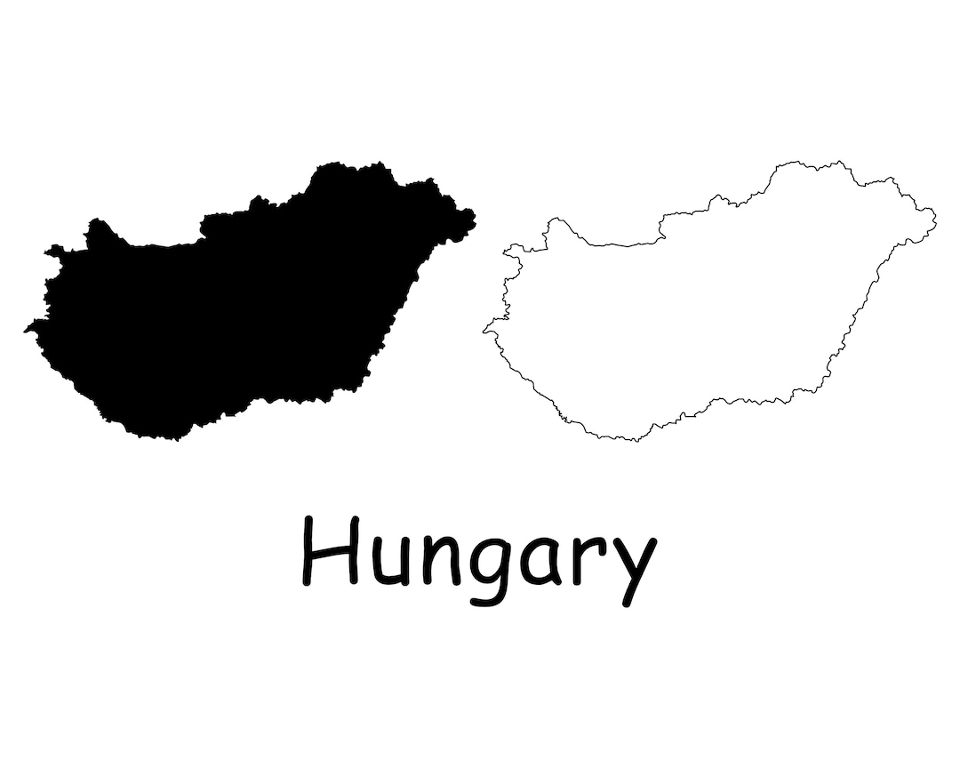 Map of Hungary, Hungarian Map, Black and White Detailed Solid Outline ...