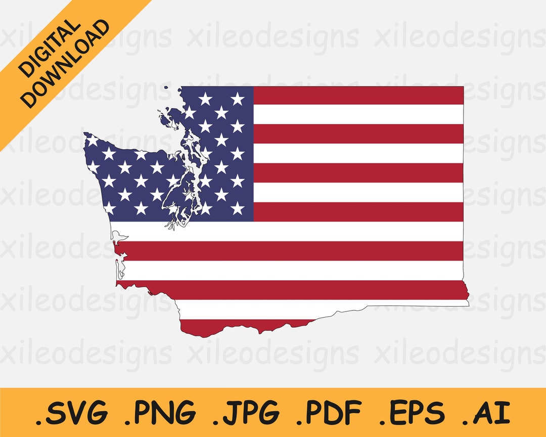 Washington Map US Flag Svg - WA USA on American Flag, America State ...