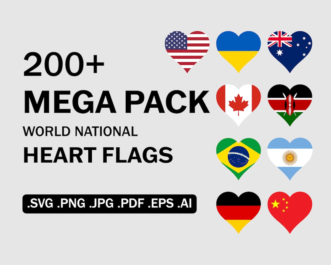 WORLD Countries National Heart Flags SVG Bundle Set, Every Country ...