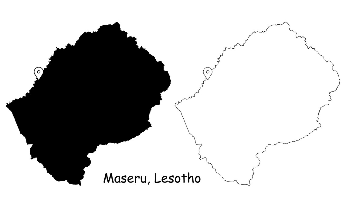 Maseru Lesotho Map Capital City Country Location Pin Black White ...