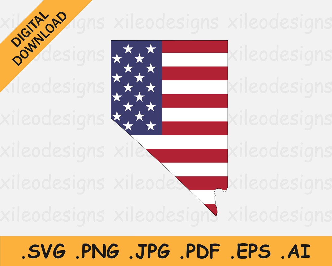 Nevada Map US Flag Svg - NV USA on American Flag, America State Banner ...