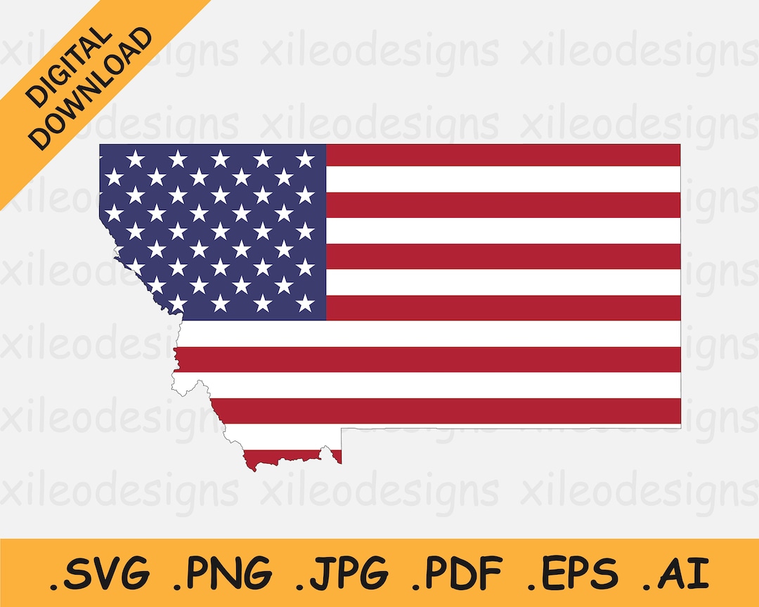 Montana Map US Flag Svg, MT USA on American Flag, America State Banner ...