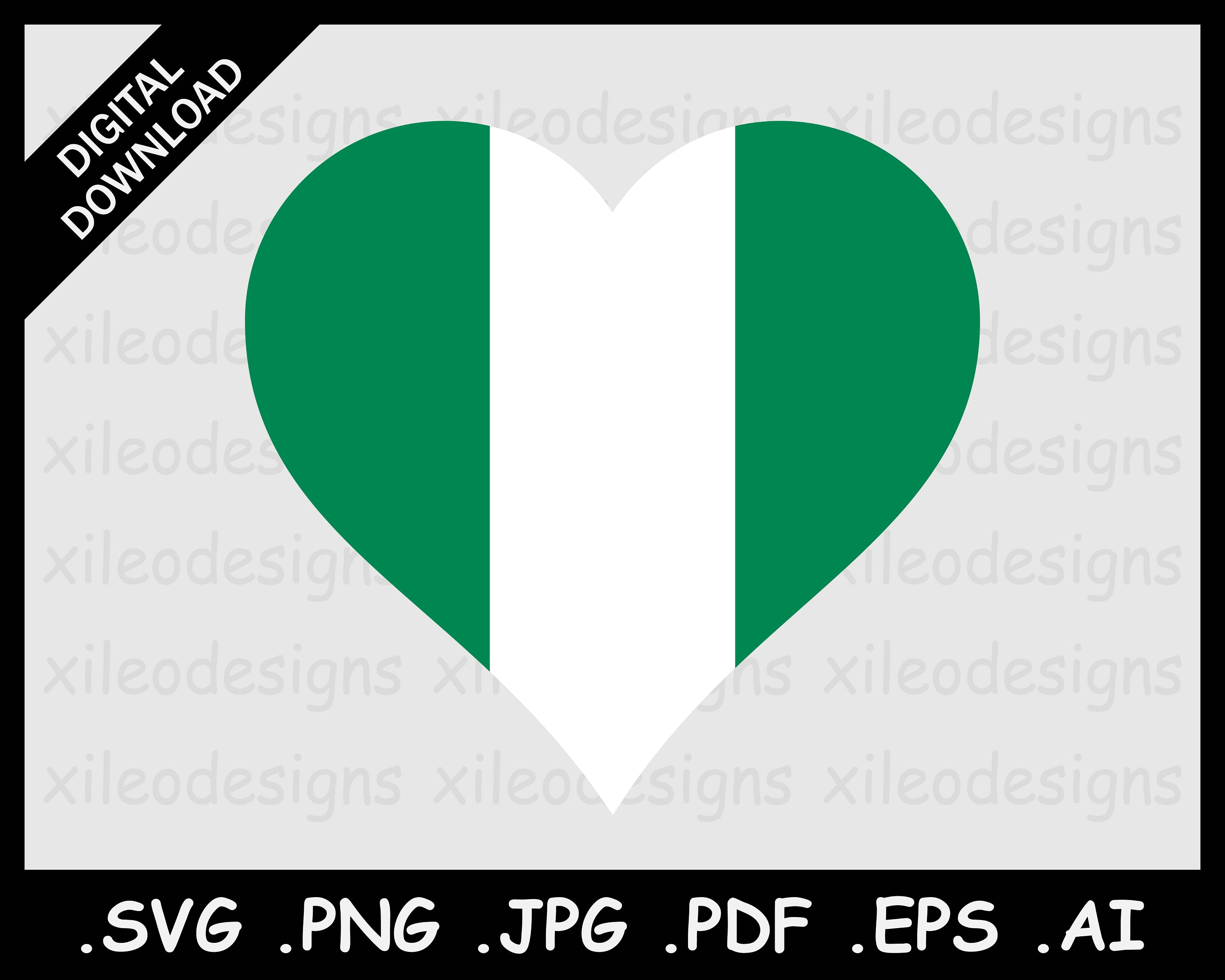 Nigeria Heart Flag SVG Nigerian Love Shape Country National - Etsy