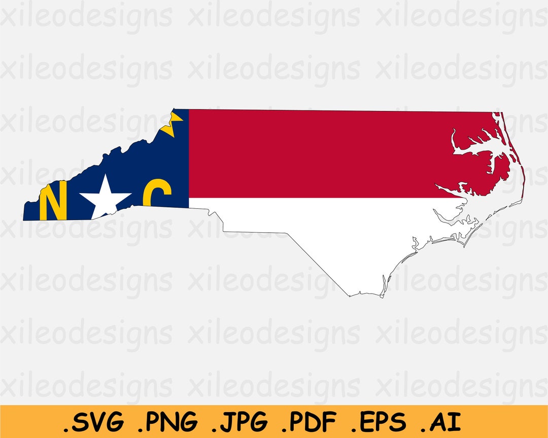 North Carolina Map Flag SVG, NC USA United States of America, State ...