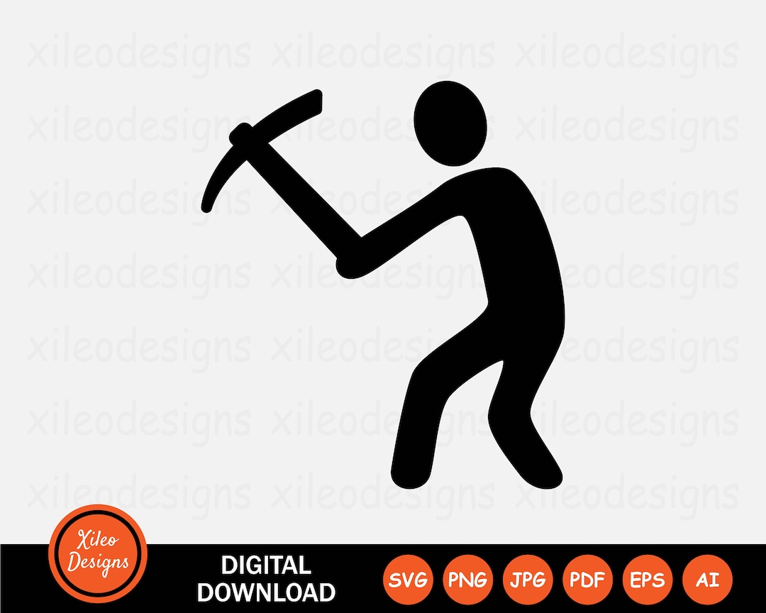 Miner Icon SVG Man Digging Mine Pickaxe Worker Mining Sign Symbol ...
