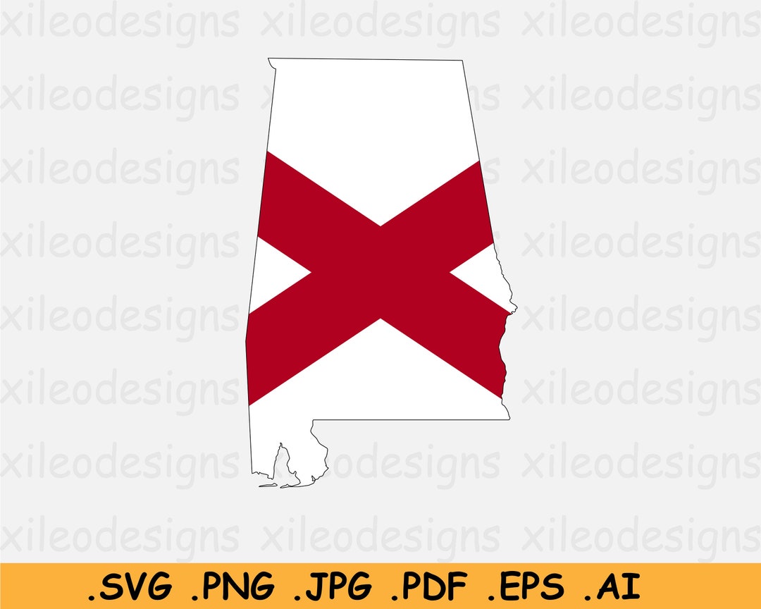 Alabama Map Flag SVG, AL USA United States Flag Map, State Border Map ...