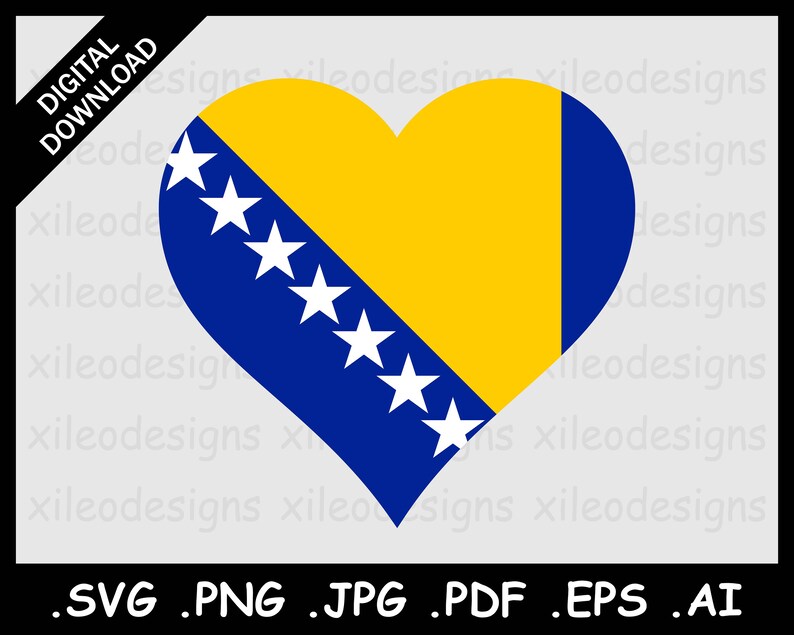 Bosnia and Herzegovina Heart Flag SVG Love Shape Banner | Etsy
