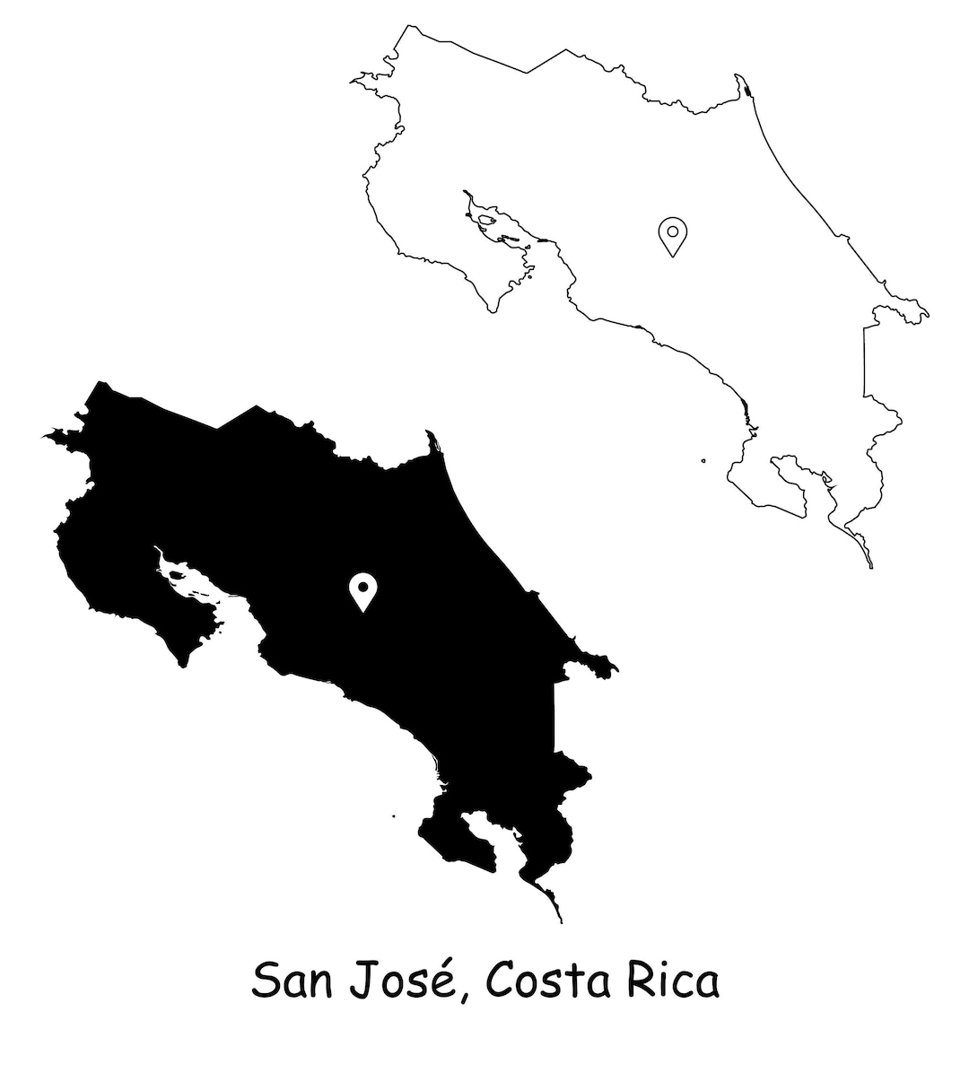 San Jose Costa Rica Map Capital City Country Location Pin Black White ...
