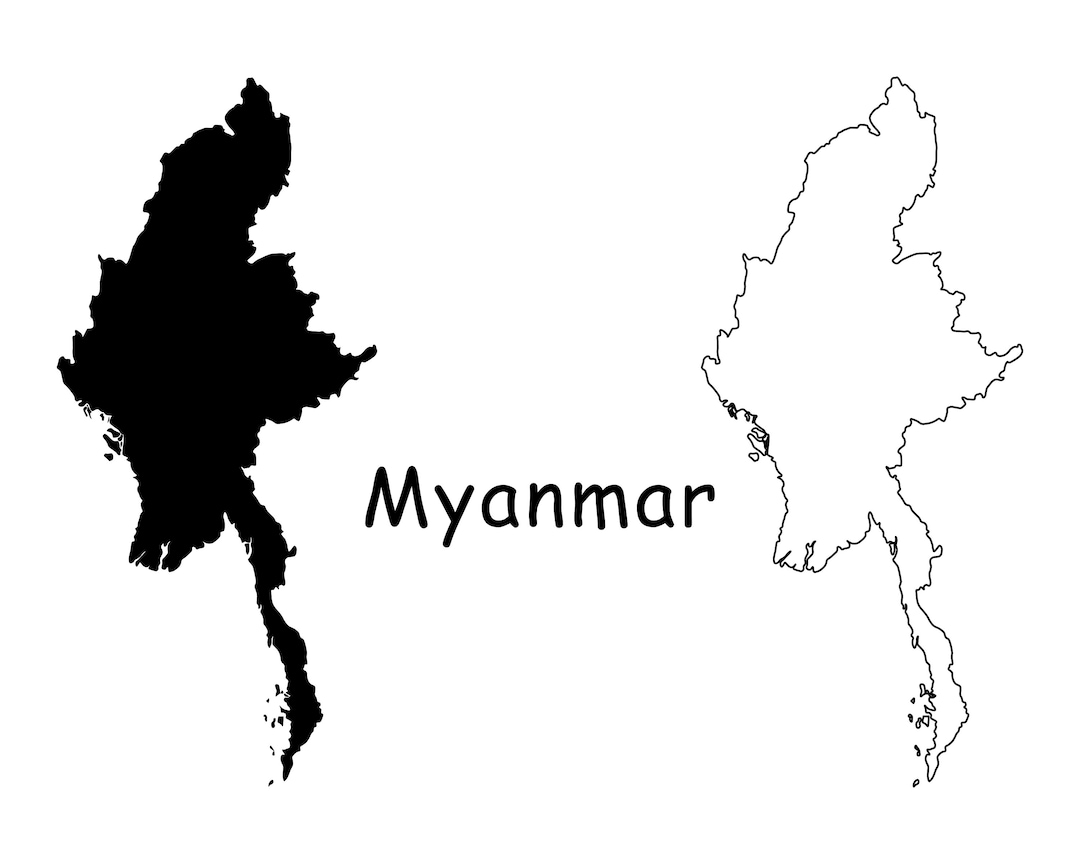 Map of Myanmar, Burma Map, Black and White Detailed Solid Outline ...