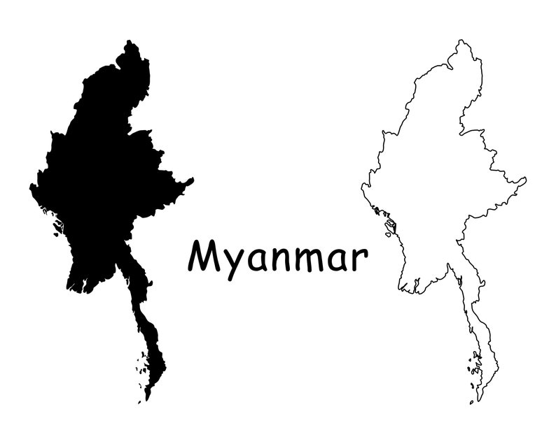 Mapa de Myanmar, mapa de Birmania, mapa de contorno sólido detallado en ...