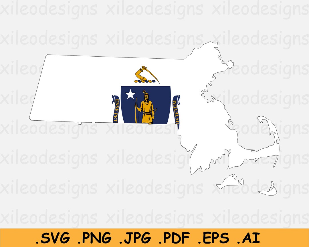 Massachusetts Map Flag SVG - MA USA United States of America, State ...