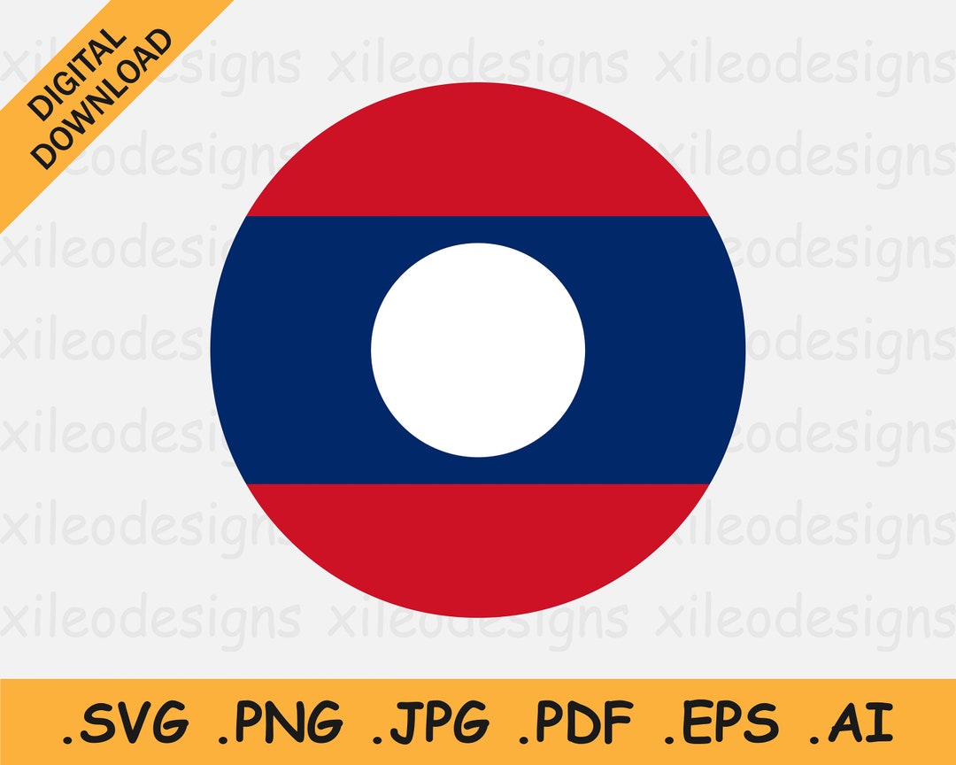 Laos Round Flag SVG Laotian Lao Circle Banner, National Circular Button ...